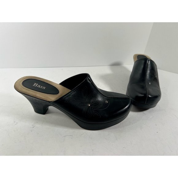 Bass | Shoes | Bass Womens Vickie Clog Heel Black Leather Studded Slip ...